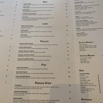 Menu at Raffi's Place restaurant, Glendale