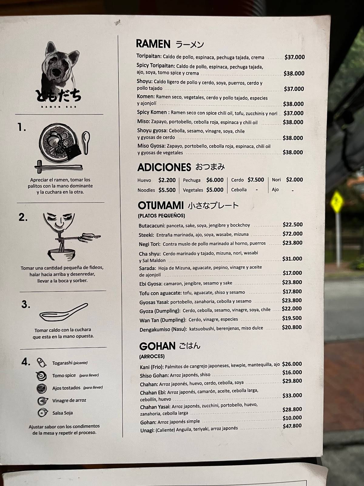 Carta de Ramen Bar Tomodachi, Bogotá