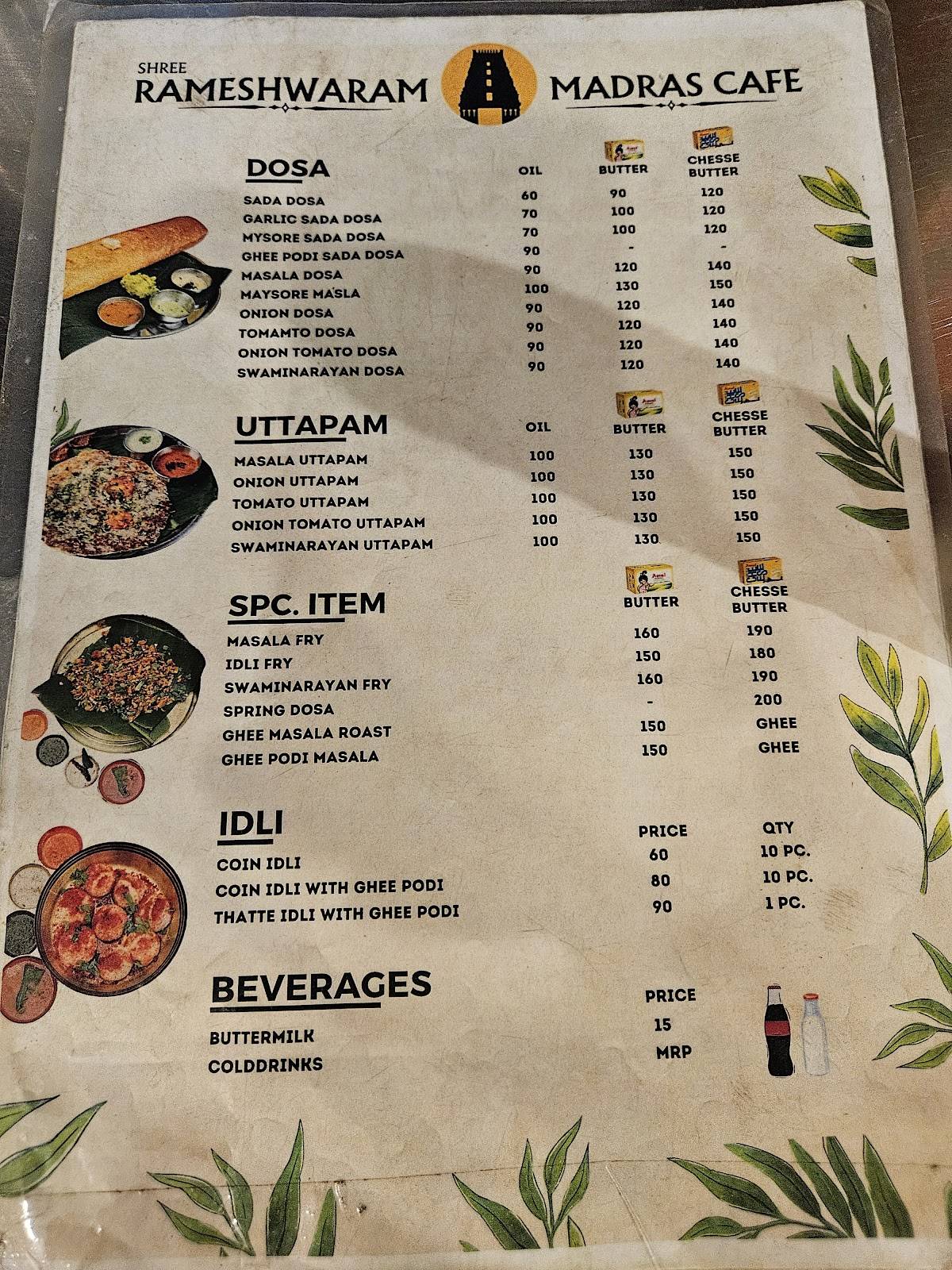 Menu at Rameshwaram Madras Cafe, Rajkot