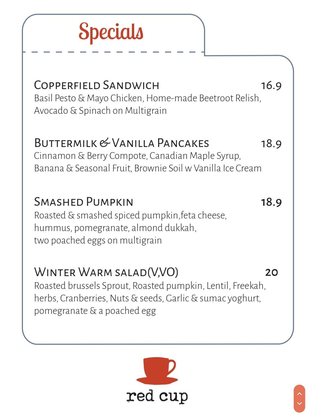 Menu at Red Cup Cafe, Box Hill