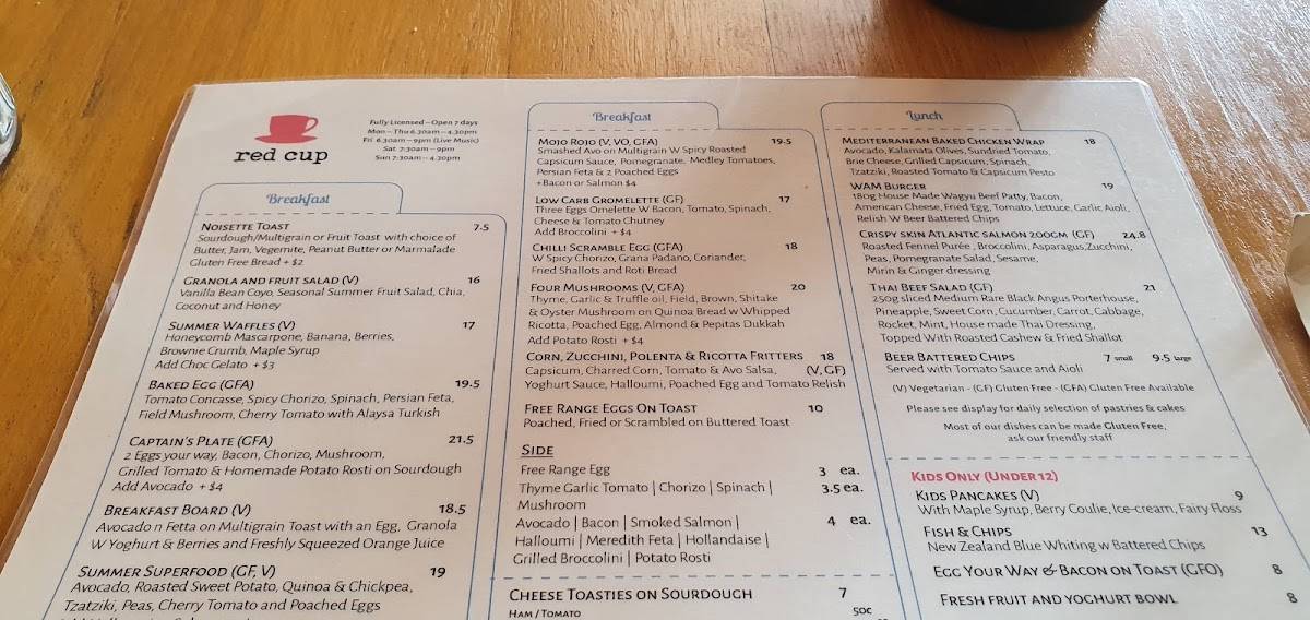 Menu at Red Cup Cafe, Box Hill