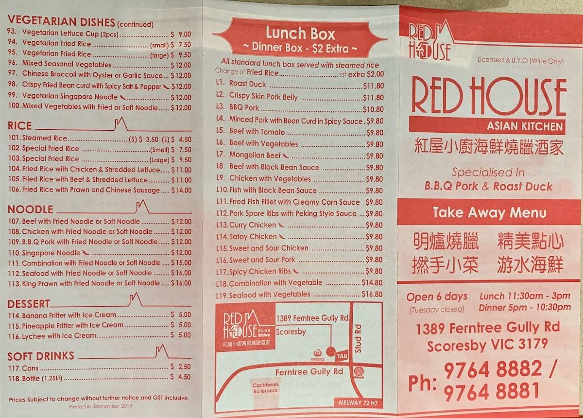 Menu at Red House Asian Kitchen restaurant, Scoresby