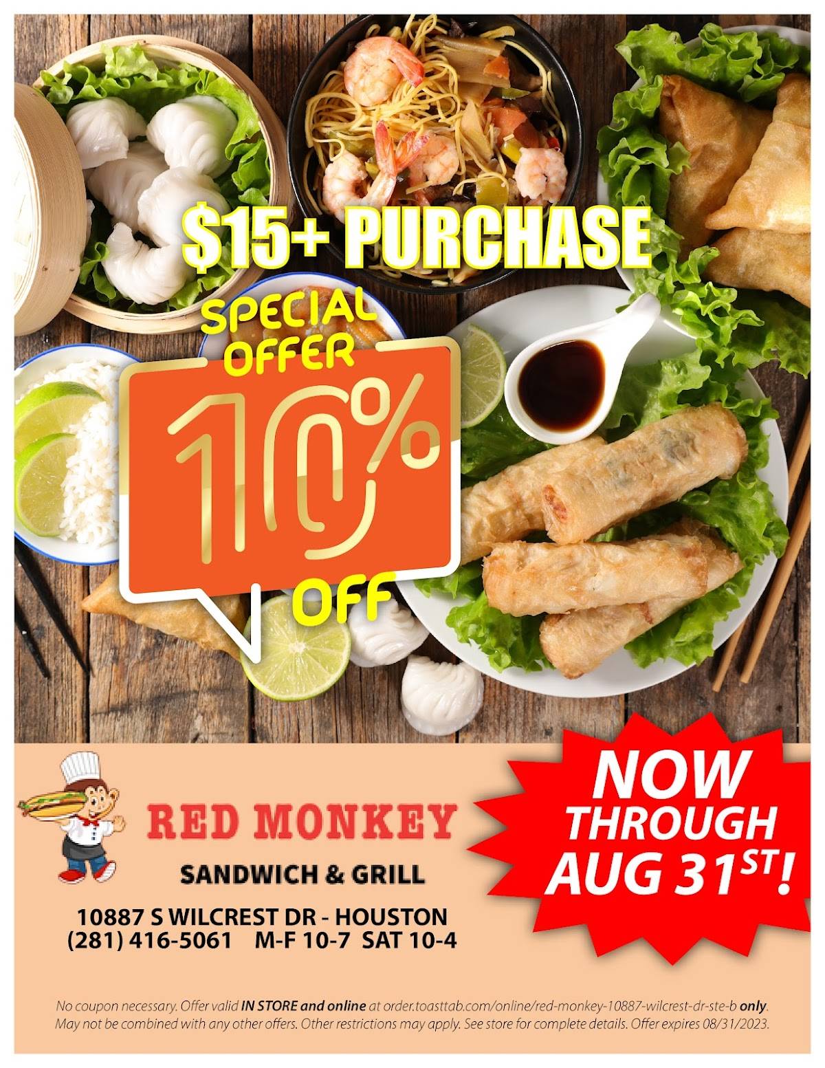 Menu at Red Monkey Sandwiches and Grill restaurant, Houston