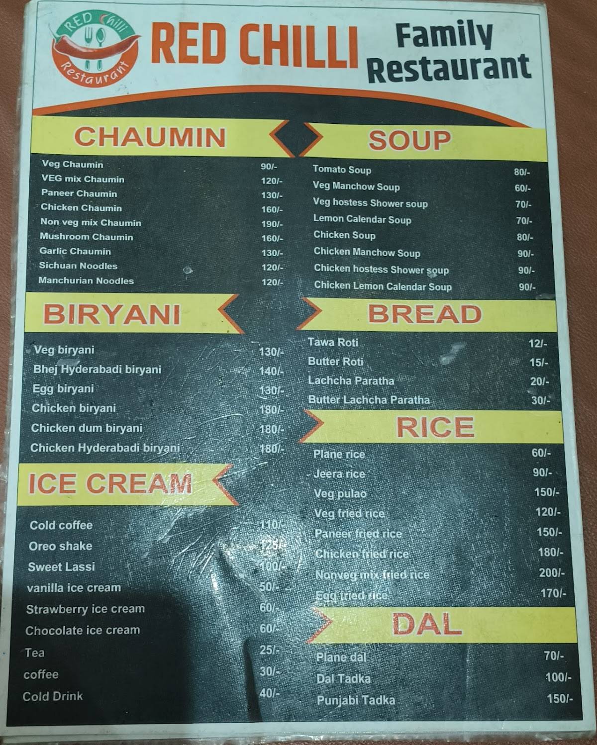Menu at Red chilli family restaurant, Sasaram