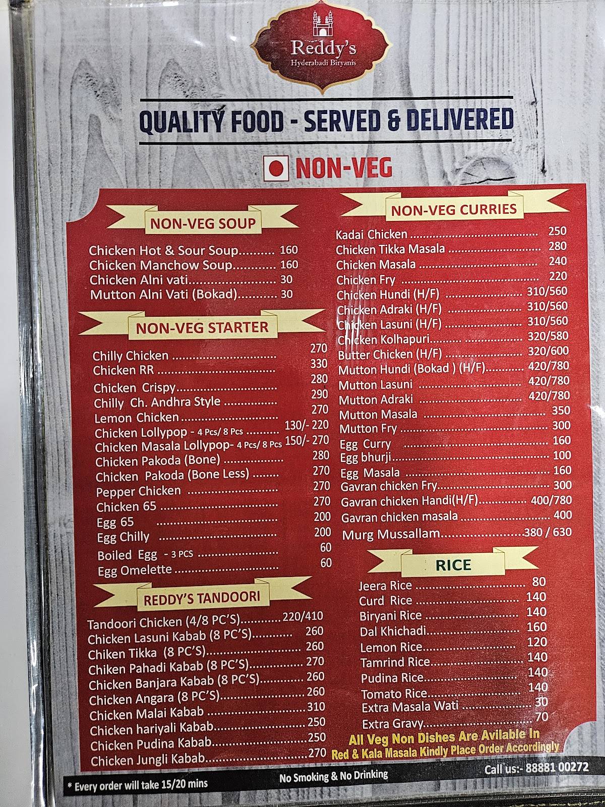 Menu at Reddy's Hyderabadi Biryanis, Pimpri-Chinchwad, Before wonder cars