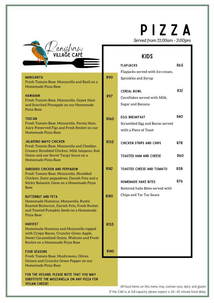 Menu at Renishaw Village Café restaurant, Scottburgh