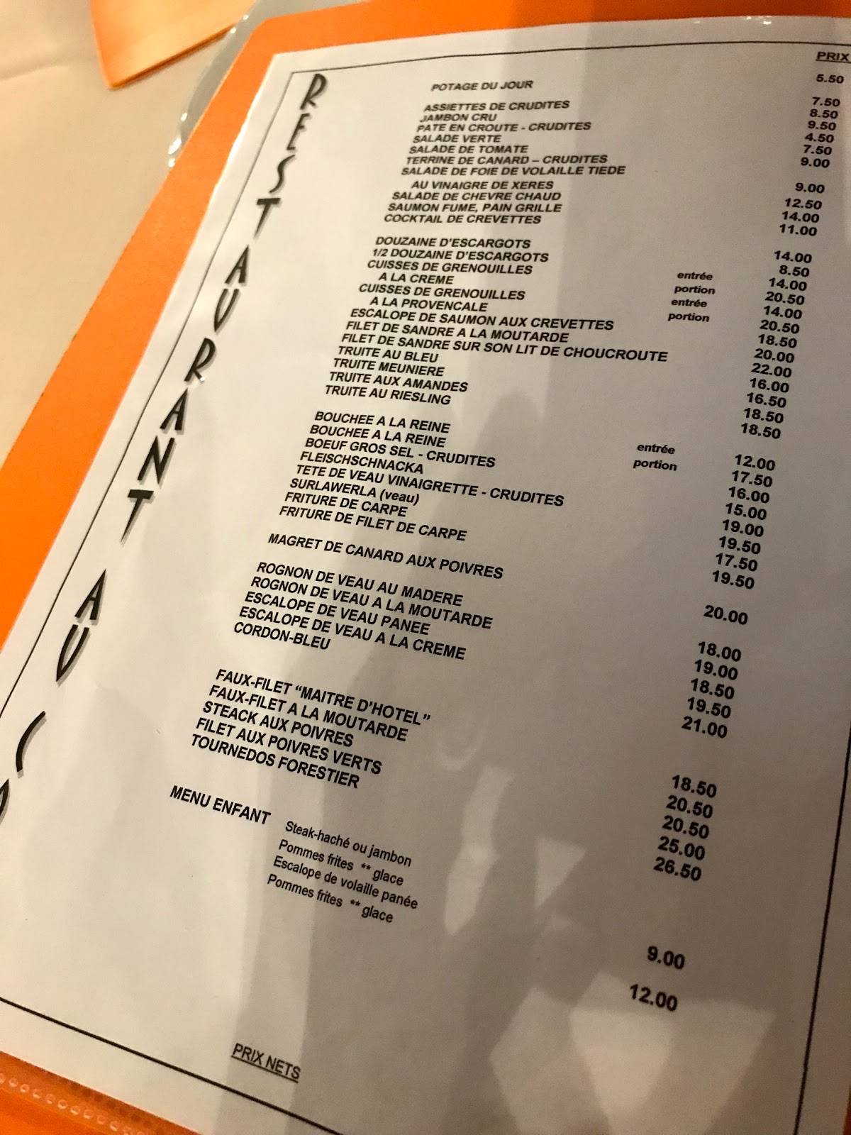 Menu au Restaurant Au Coq Illfurth France, Illfurth