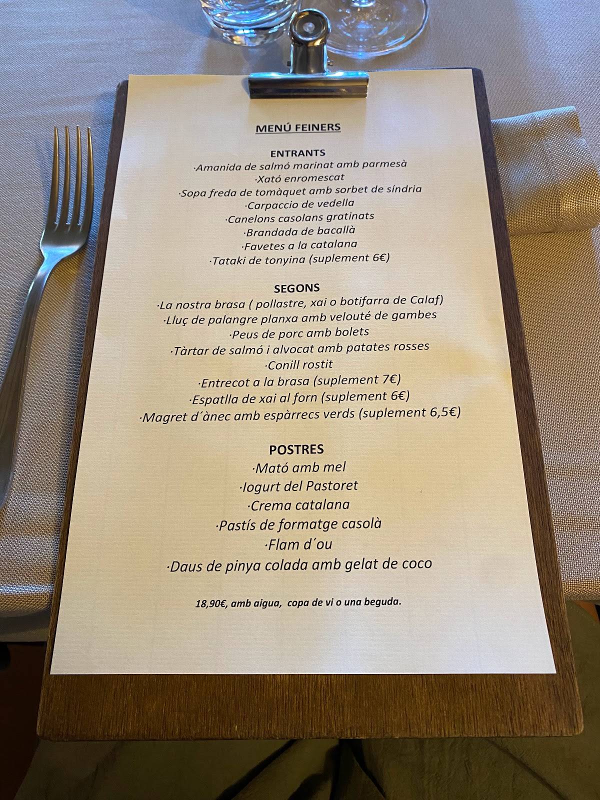 Carta de Restaurant Castell d'Orpí, Orpí