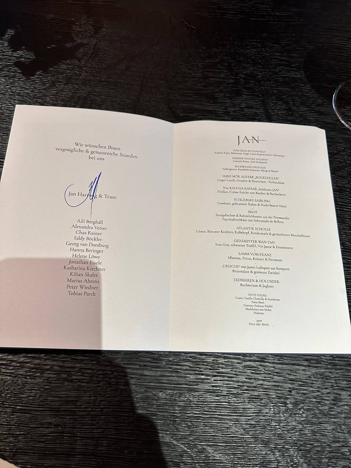 Speisekarte von Restaurant JAN - Jan Hartwig, München