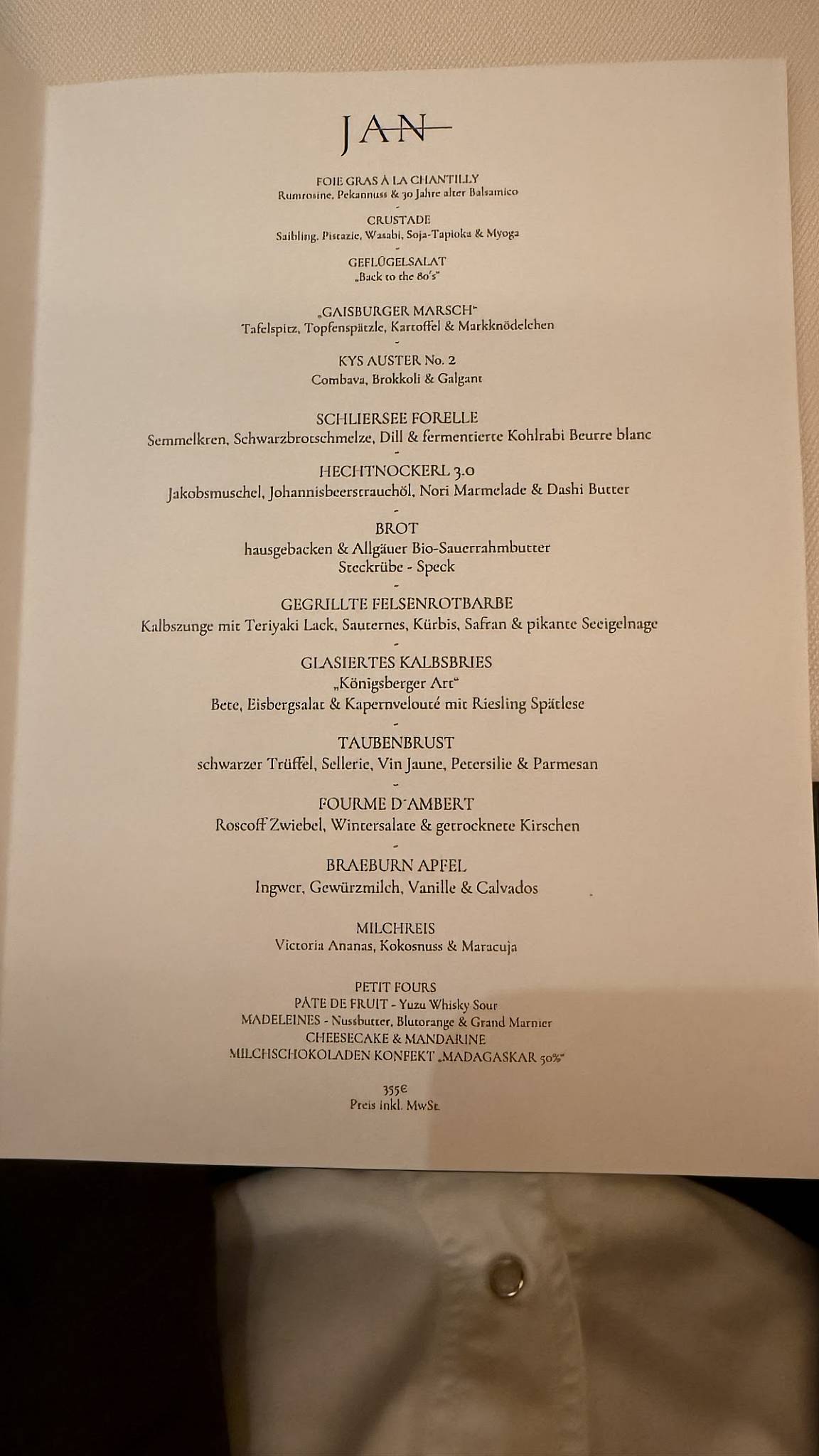 Speisekarte von Restaurant JAN - Jan Hartwig, München