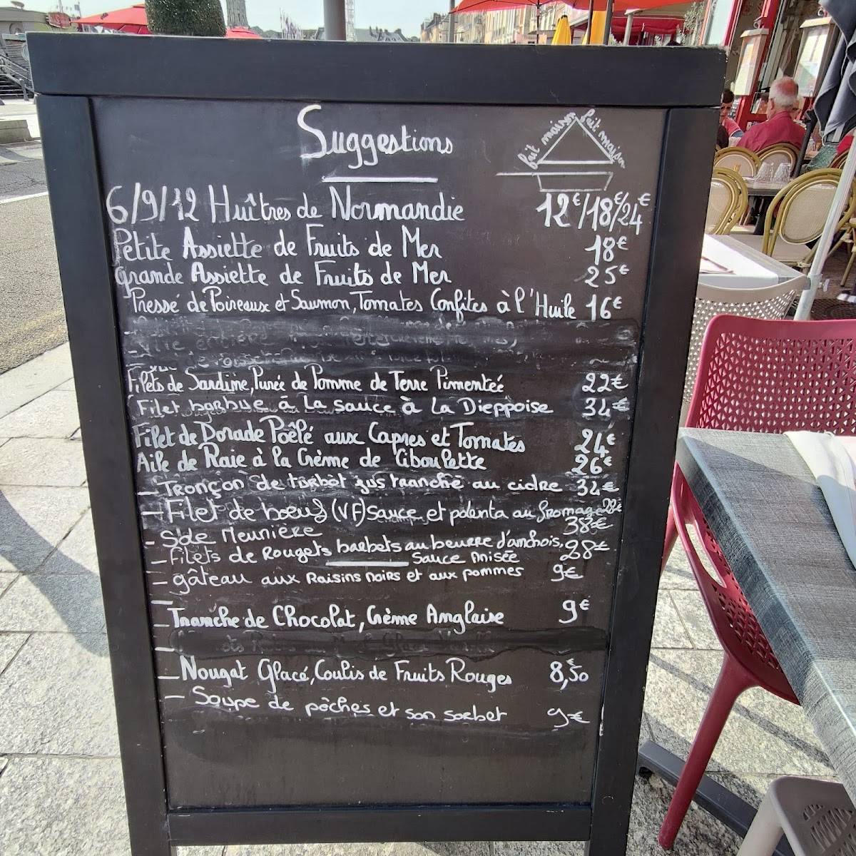 Menu at du Port restaurant, Dieppe