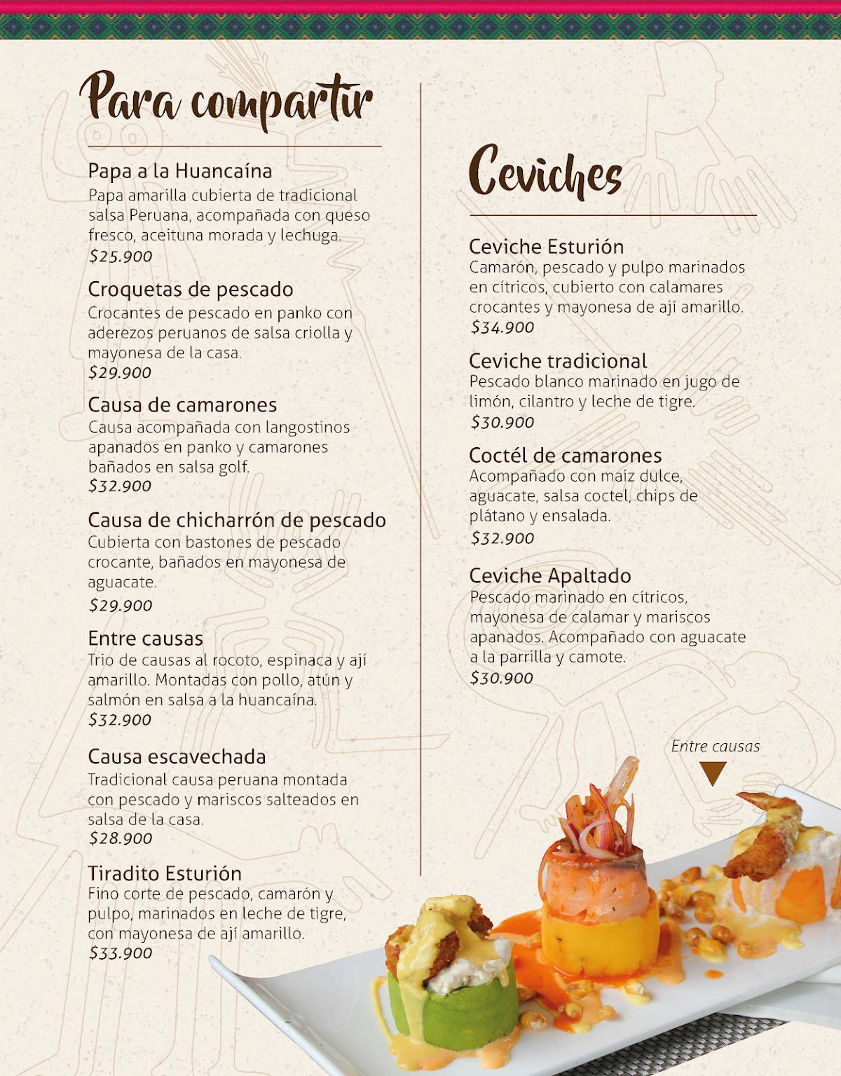 Carta de Restaurante El Esturión, Bogotá