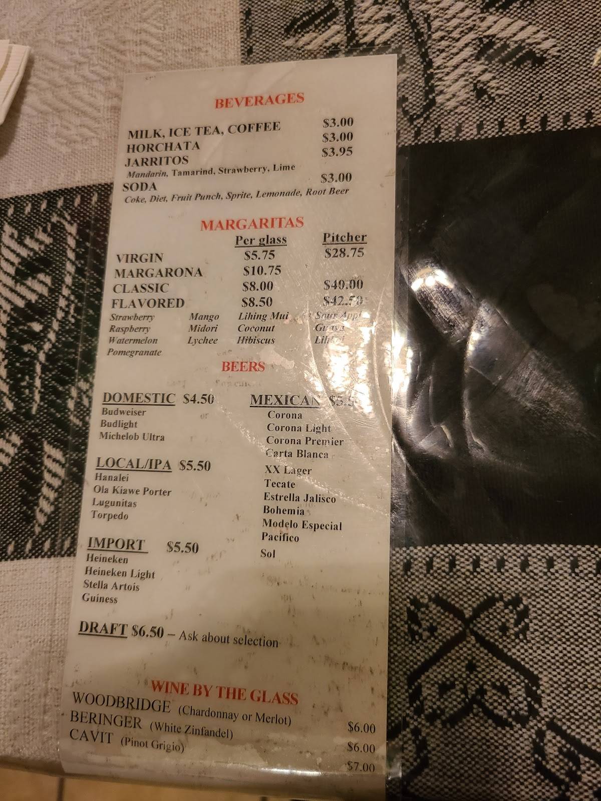 Menu at Reuben's Mexican Food restaurant, Hilo