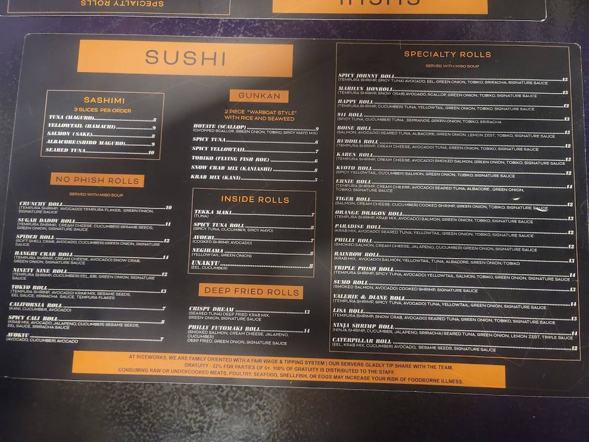 Menu at Riceworks Sushi & Asian Street Food - Kuna restaurant, Kuna
