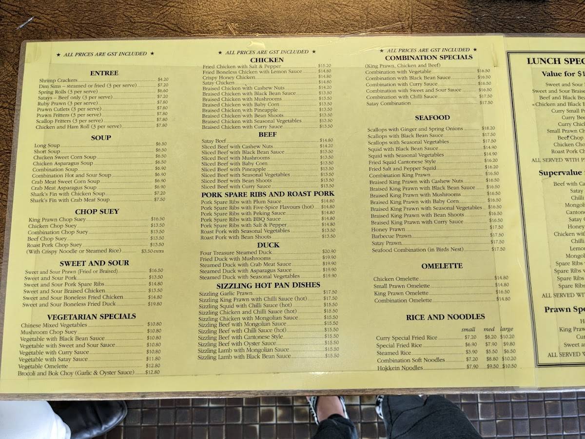 Menu at Richmond Chinese Restaurant, Marleston
