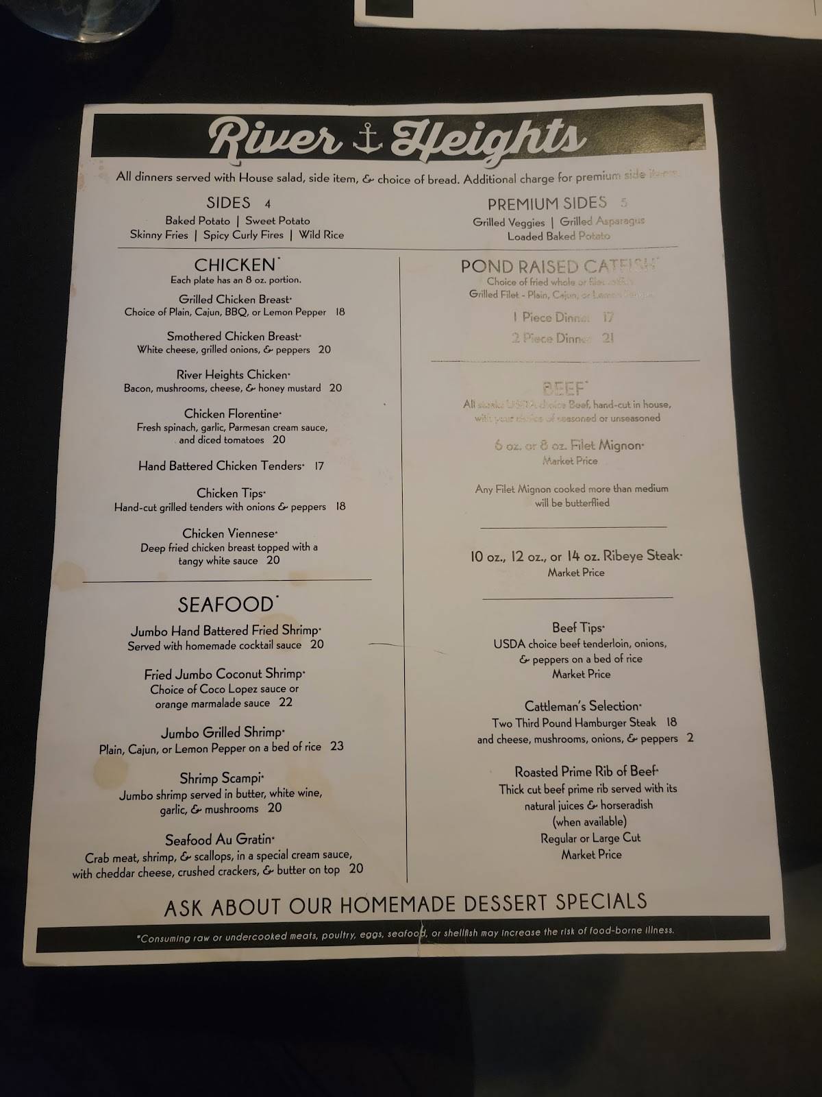 Menu at River Heights Restaurant, Crump