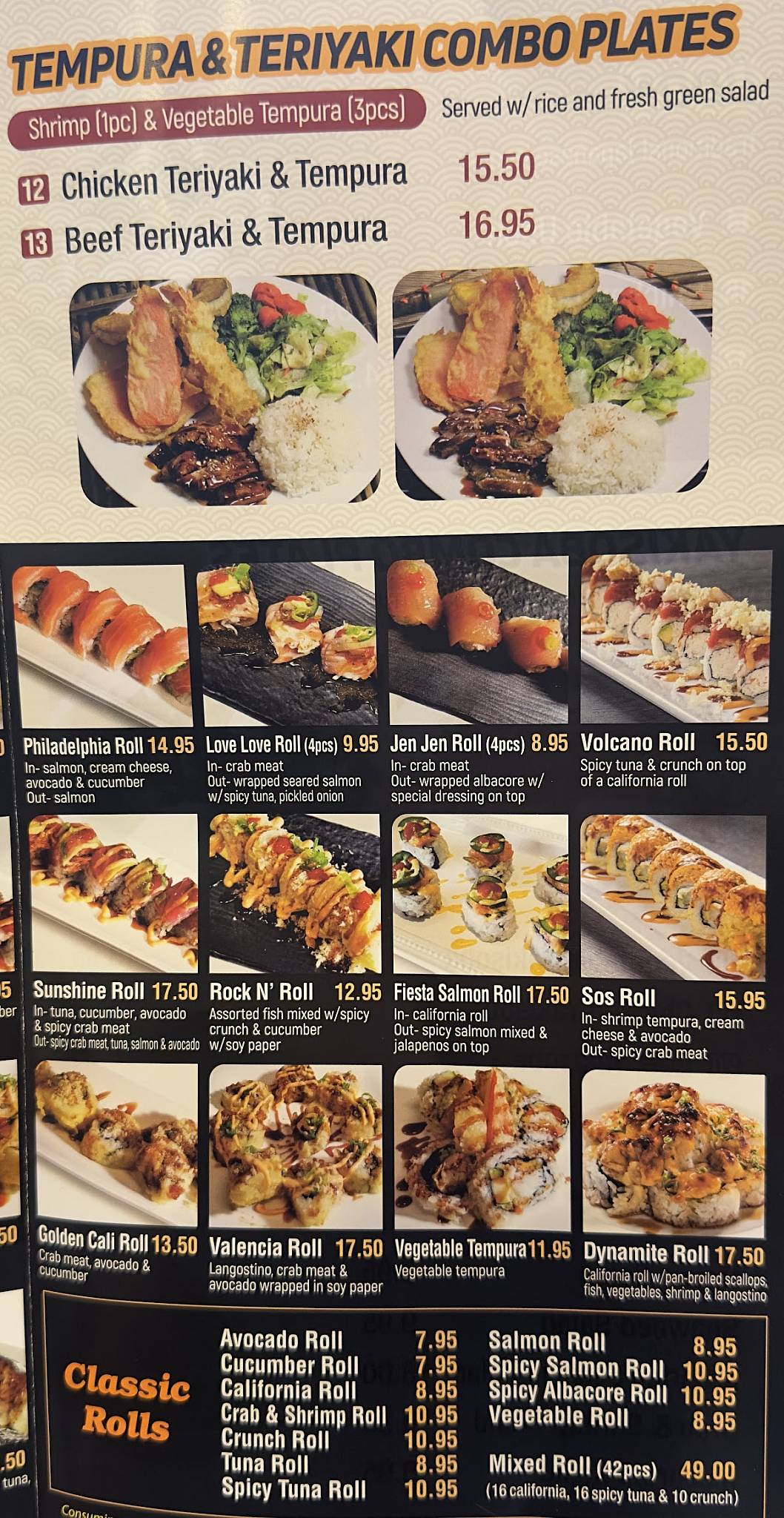 Menu at Rolling Rice restaurant, Rancho Cucamonga, Milliken Ave