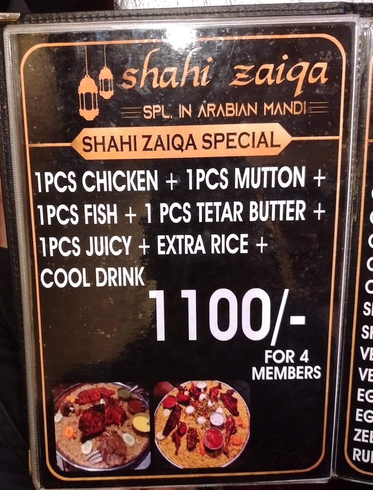 Menu at SHAHI ZAIQA ARABIAN MANDI, Hyderabad
