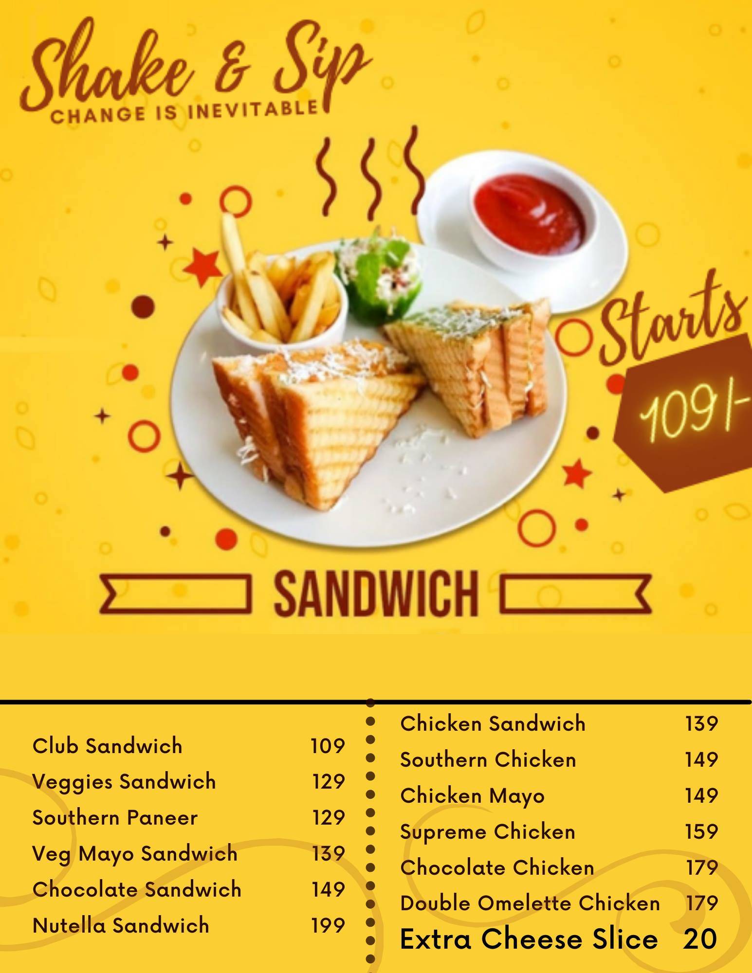 Menu at SHAKE AND SIP, Vijayawada