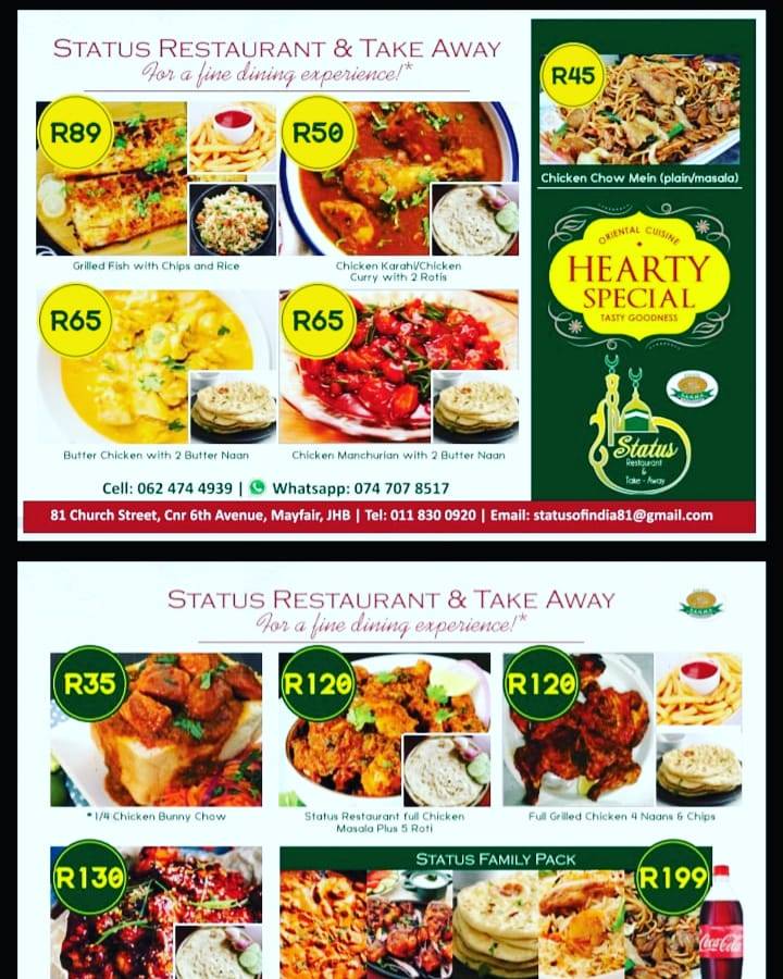 Menu at STATUS RESTAURANT & TAKE - AWAY, Johannesburg