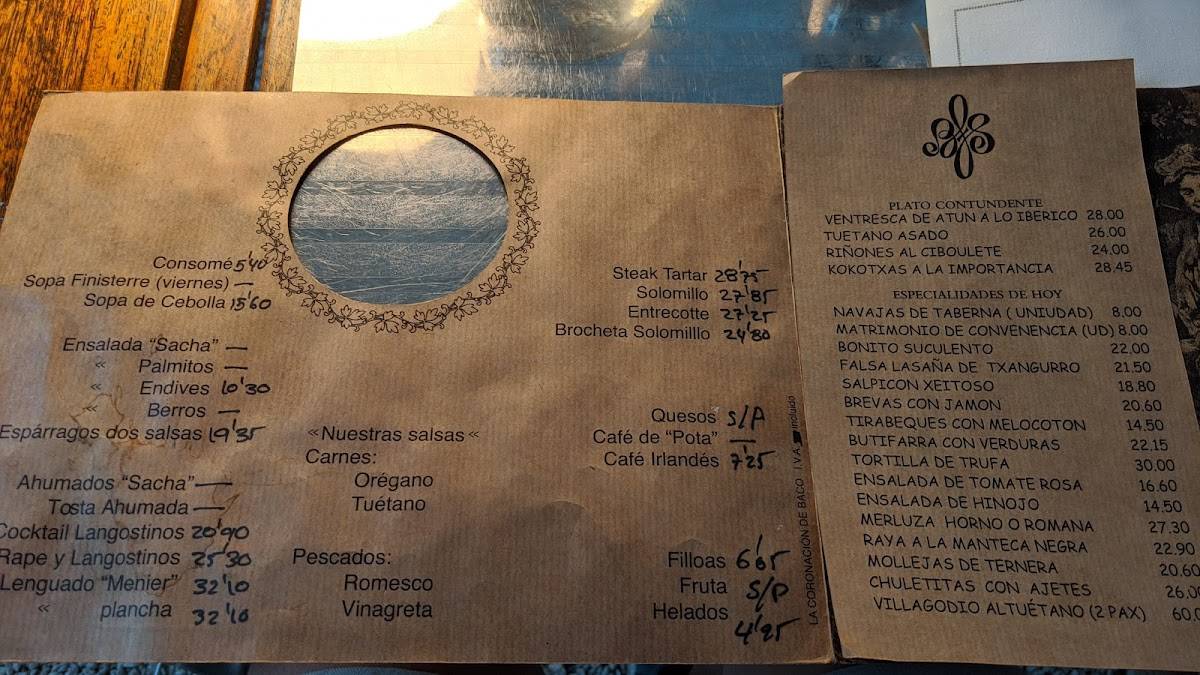 Menu at Sacha Restaurant, Madrid