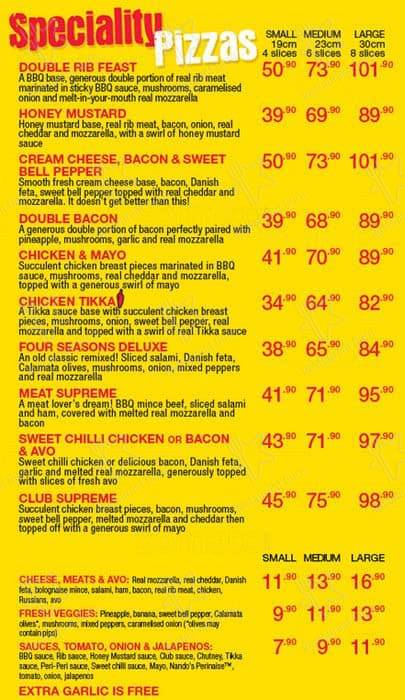 Menu at Scooters Pizza, Cape Town, Strandsig Building