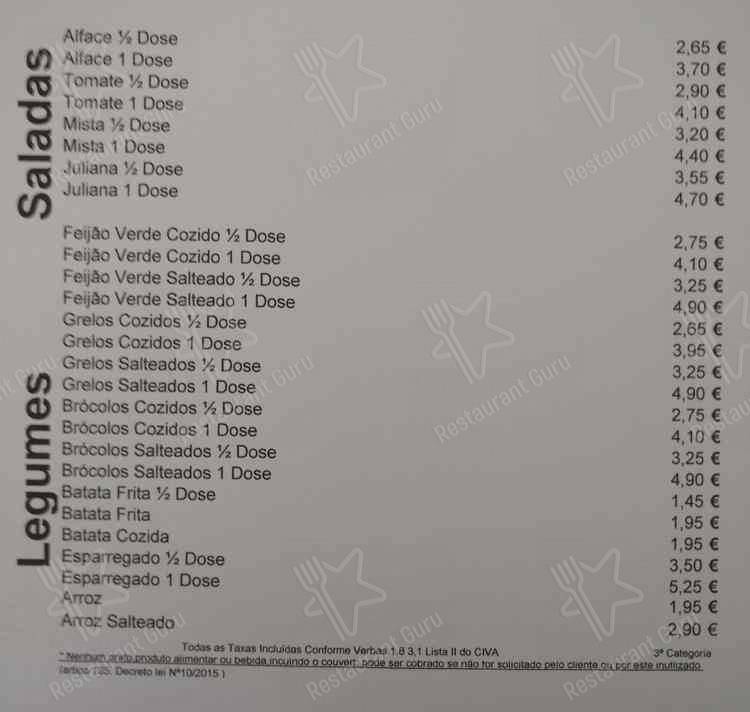 Menu at Sete Mares restaurant, Lisbon, Av. Columbano Bordalo Pinheiro 108