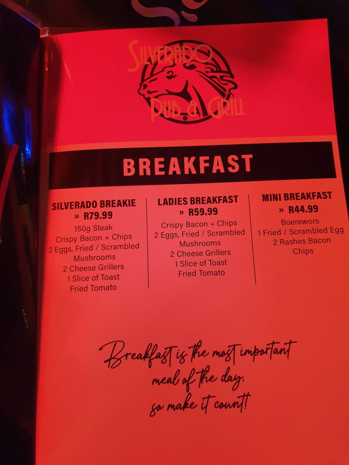 Menu at Silverado Pub & Grill, Boksburg