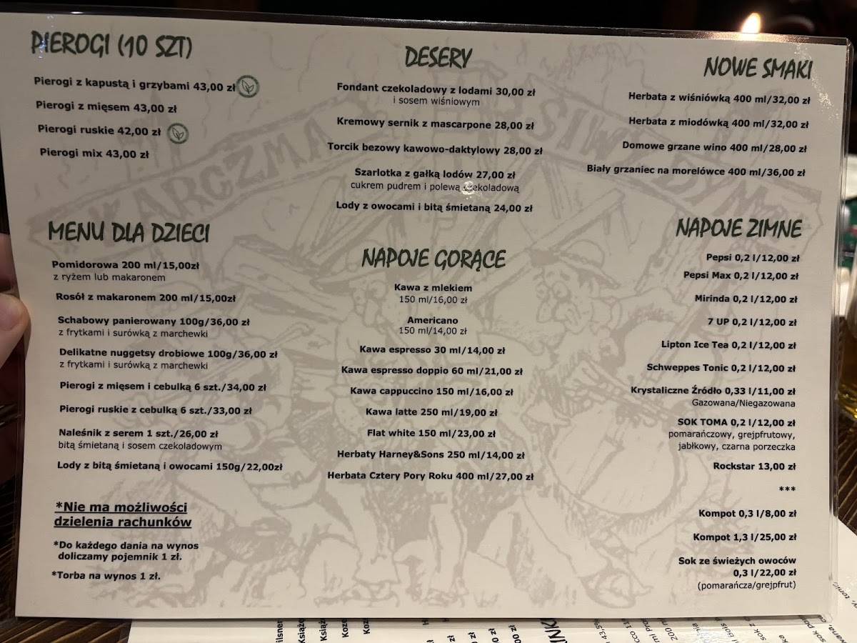 Menu at Siwy Dym restaurant, Warsaw