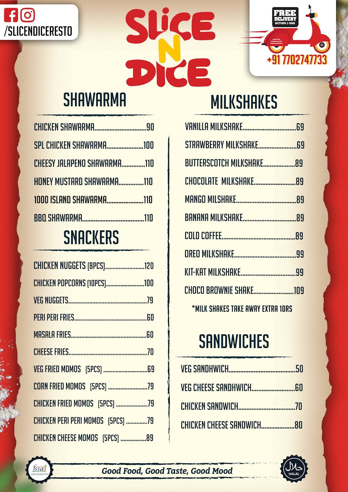Menu at Slice N Dice, Hyderabad