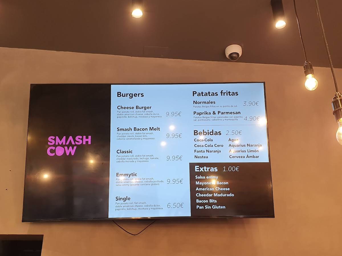 Menu at Smash Cow restaurant, Zaragoza