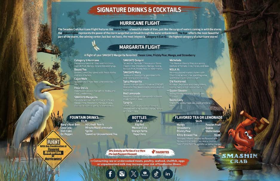 Menu at Smashin Crab restaurant, San Antonio, Bandera Rd #305