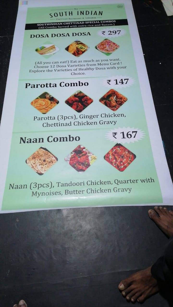 Menu at South Indian, Bengaluru