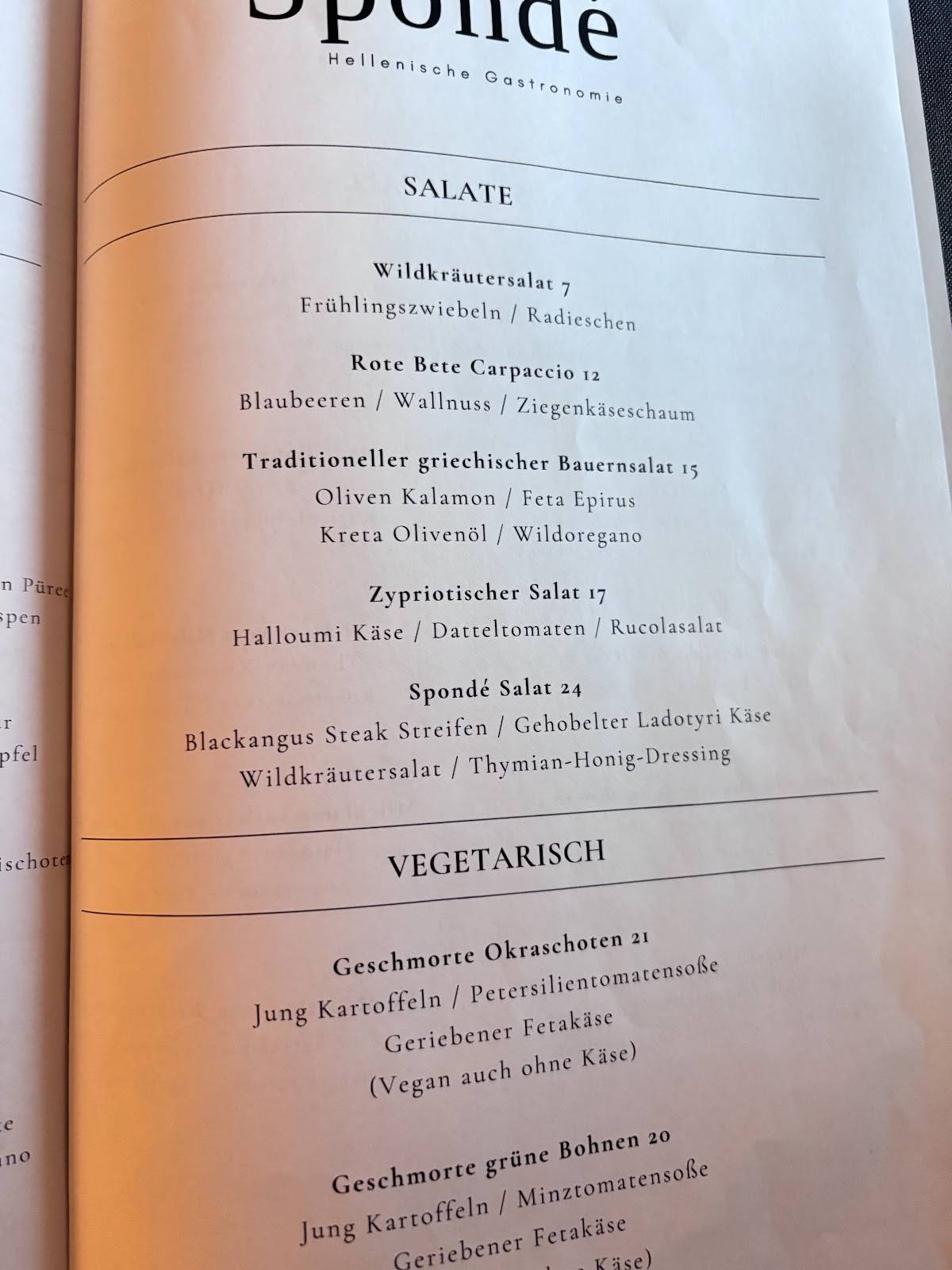 Speisekarte von Spondé Restaurant, Hattersheim am Main