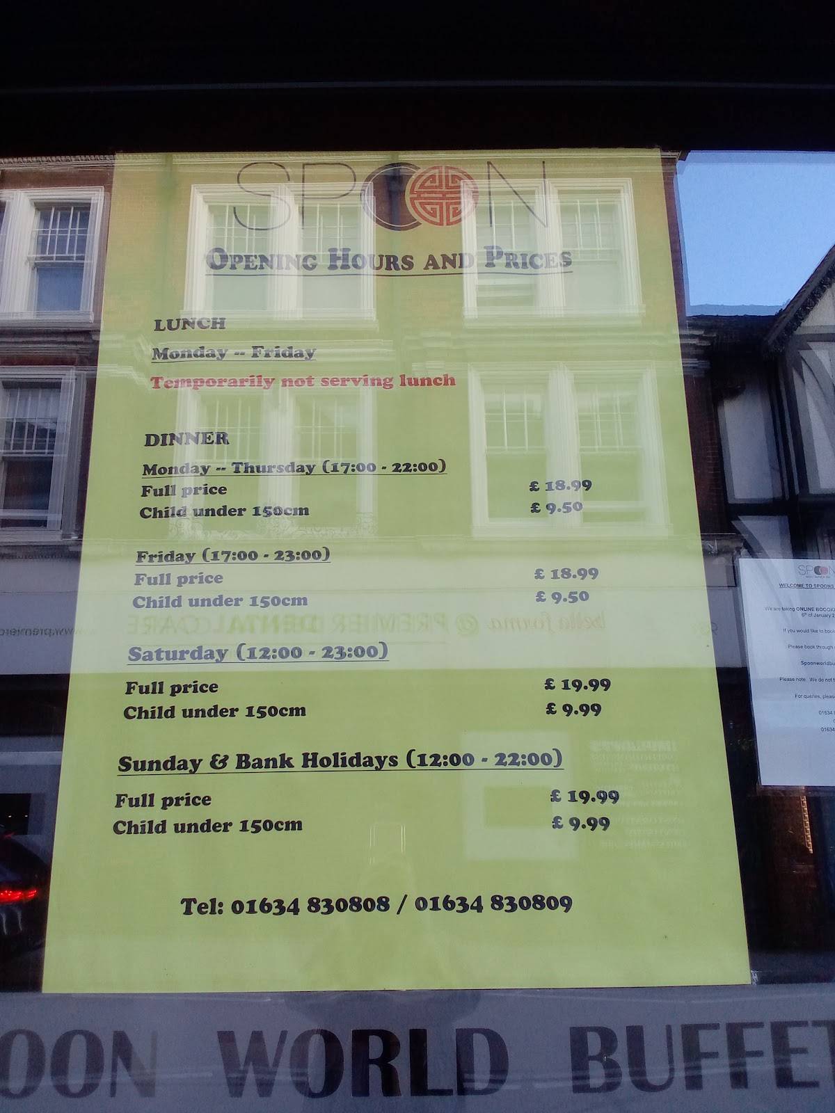 Menu at Spoon World Buffet & Bar, Chatham
