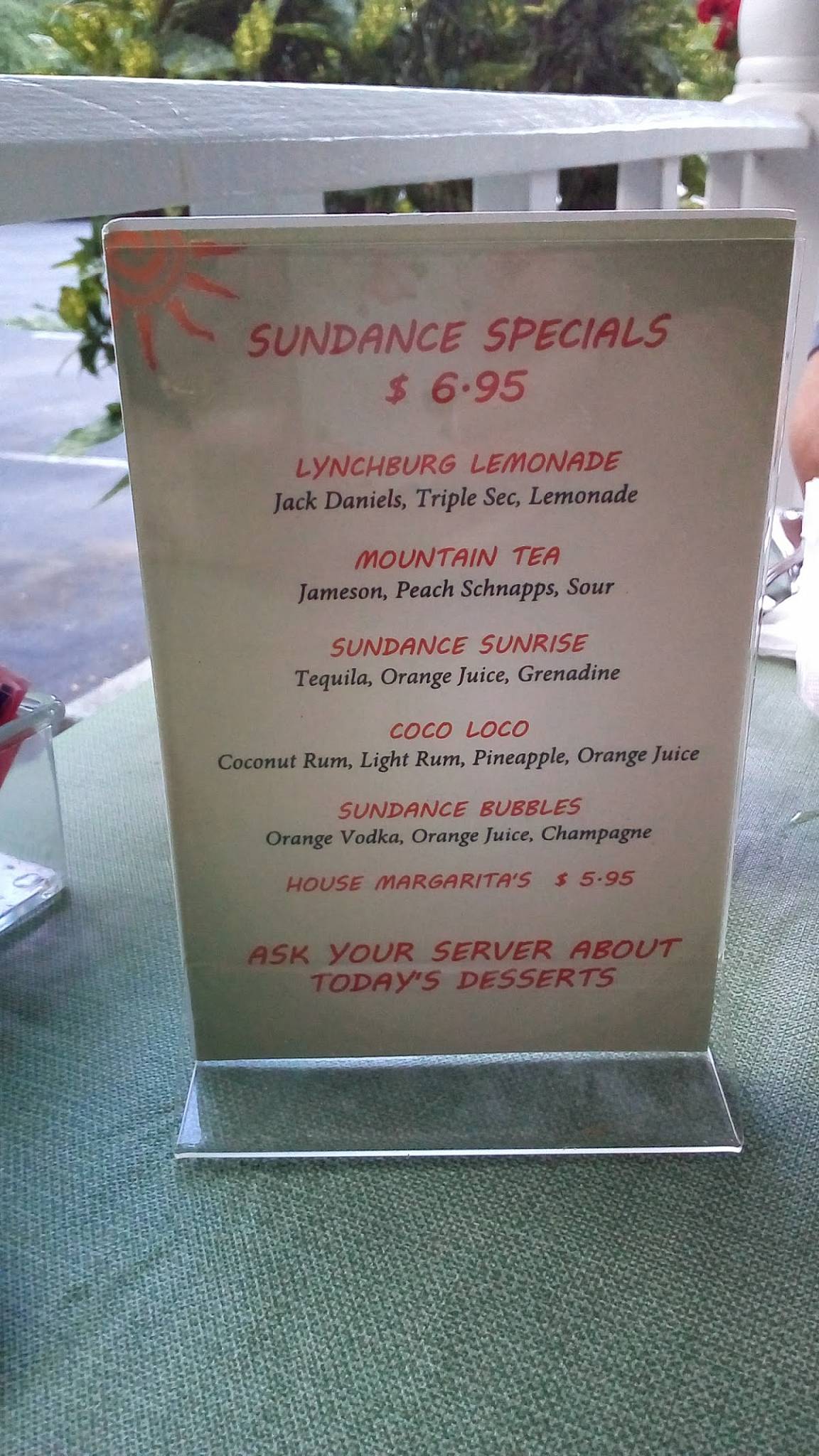 Menu at Sundance Grill restaurant, Hiawassee