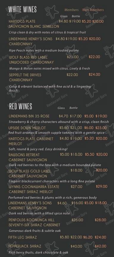 Menu at Rsl restaurant, Surfers Paradise