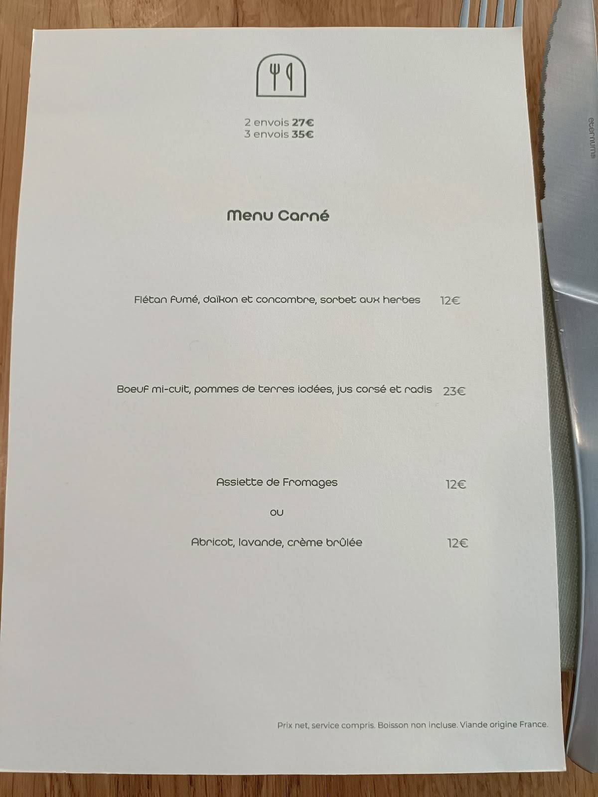 Menu at Restaurant Suzanne, Lille