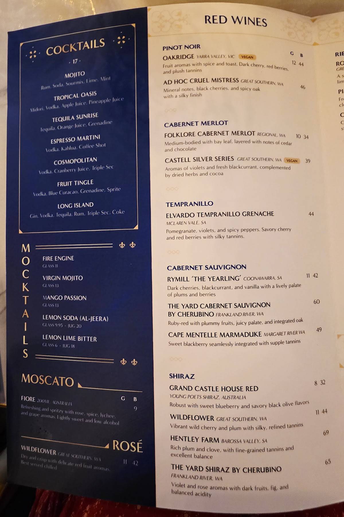Menu at THE GRAND CASTLE Indian restaurant and Banquet in Perth, Wembley