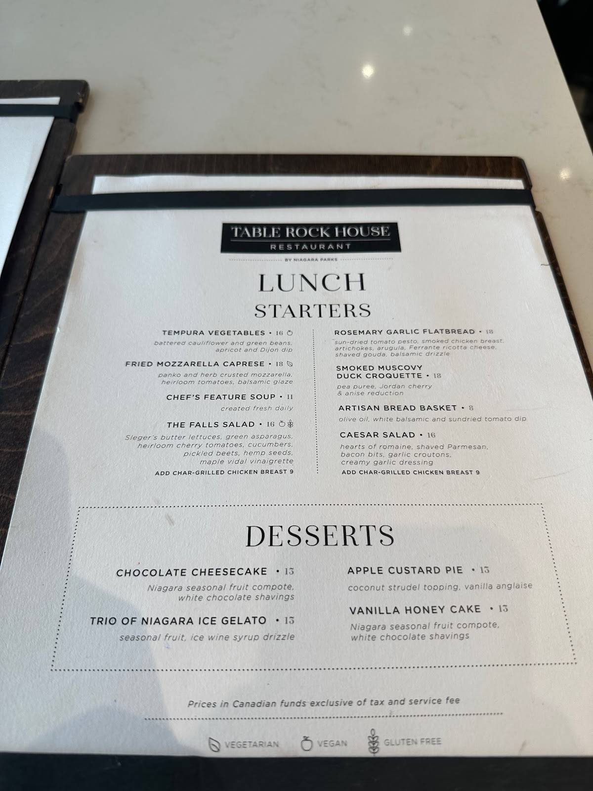 Menu at Table Rock House Restaurant, Niagara Falls