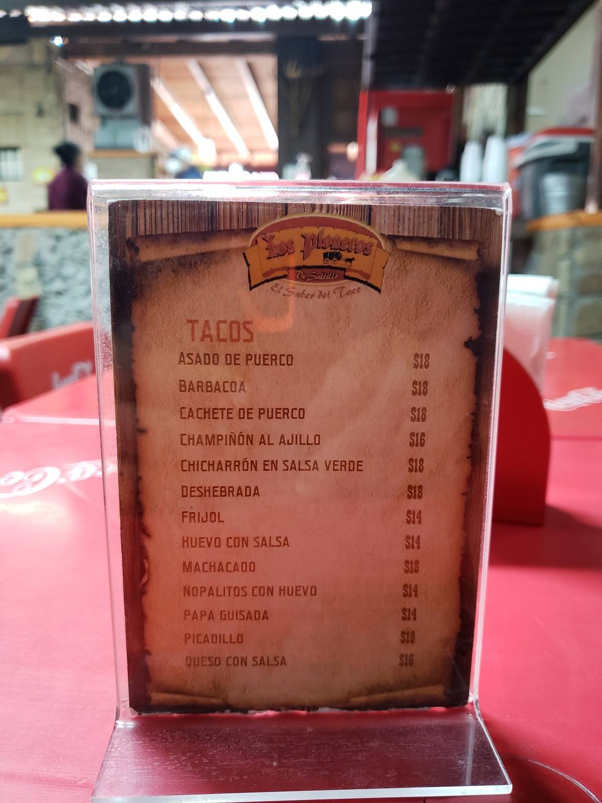 Carta del restaurante Tacos Los Pioneros, Saltillo, Blvd. Moctezuma 2065