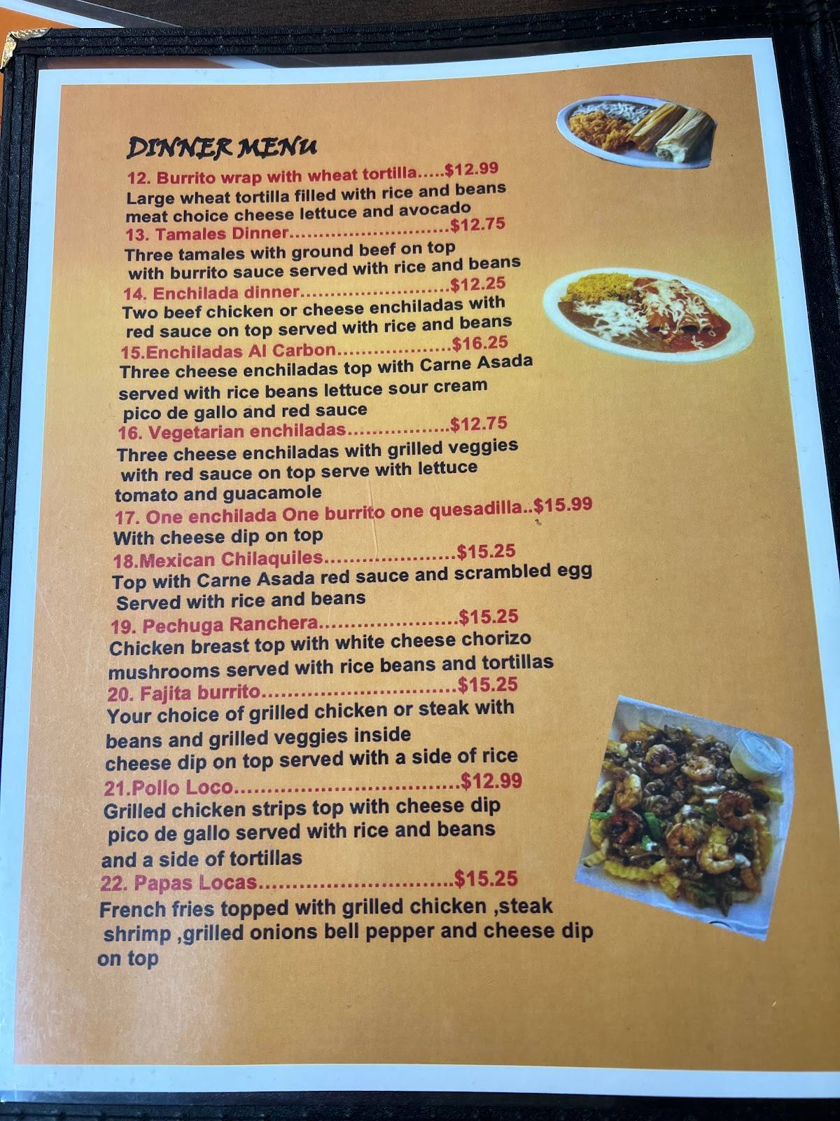 Menu at Taqueria los Sánchez restaurant, Lake Charles