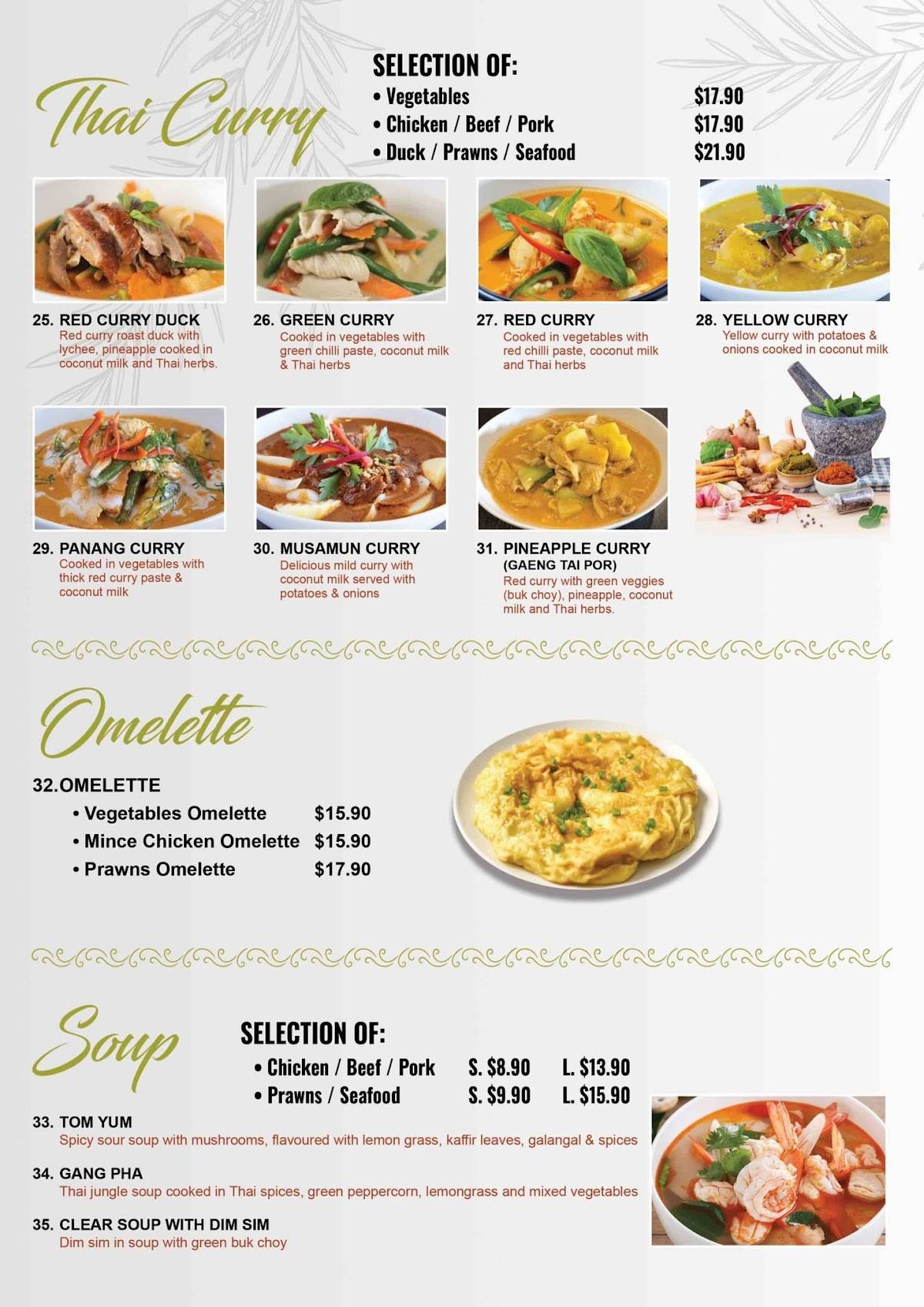 Menu at Tasty Thai restaurant, Wetherill Park