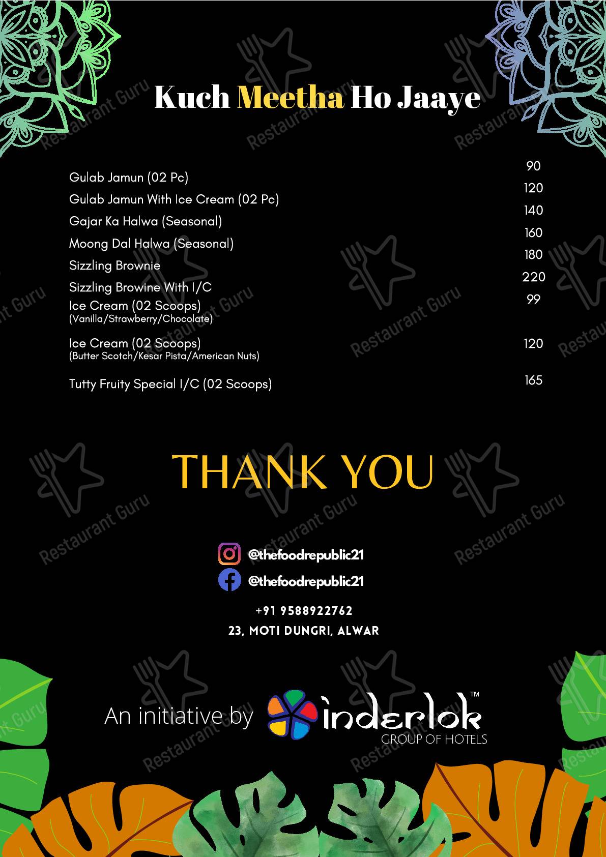 Menu at The Food Republic Chaat Bakery Cafe Restaurant, Alwar