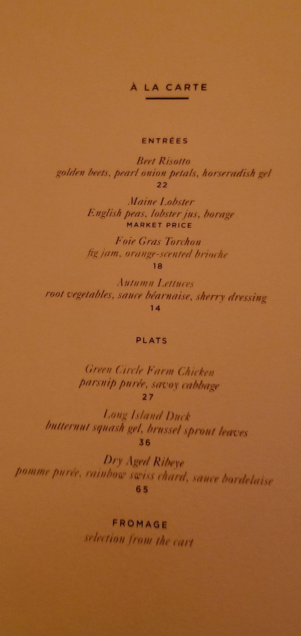 Menu at The French Room restaurant, Dallas, Commerce St