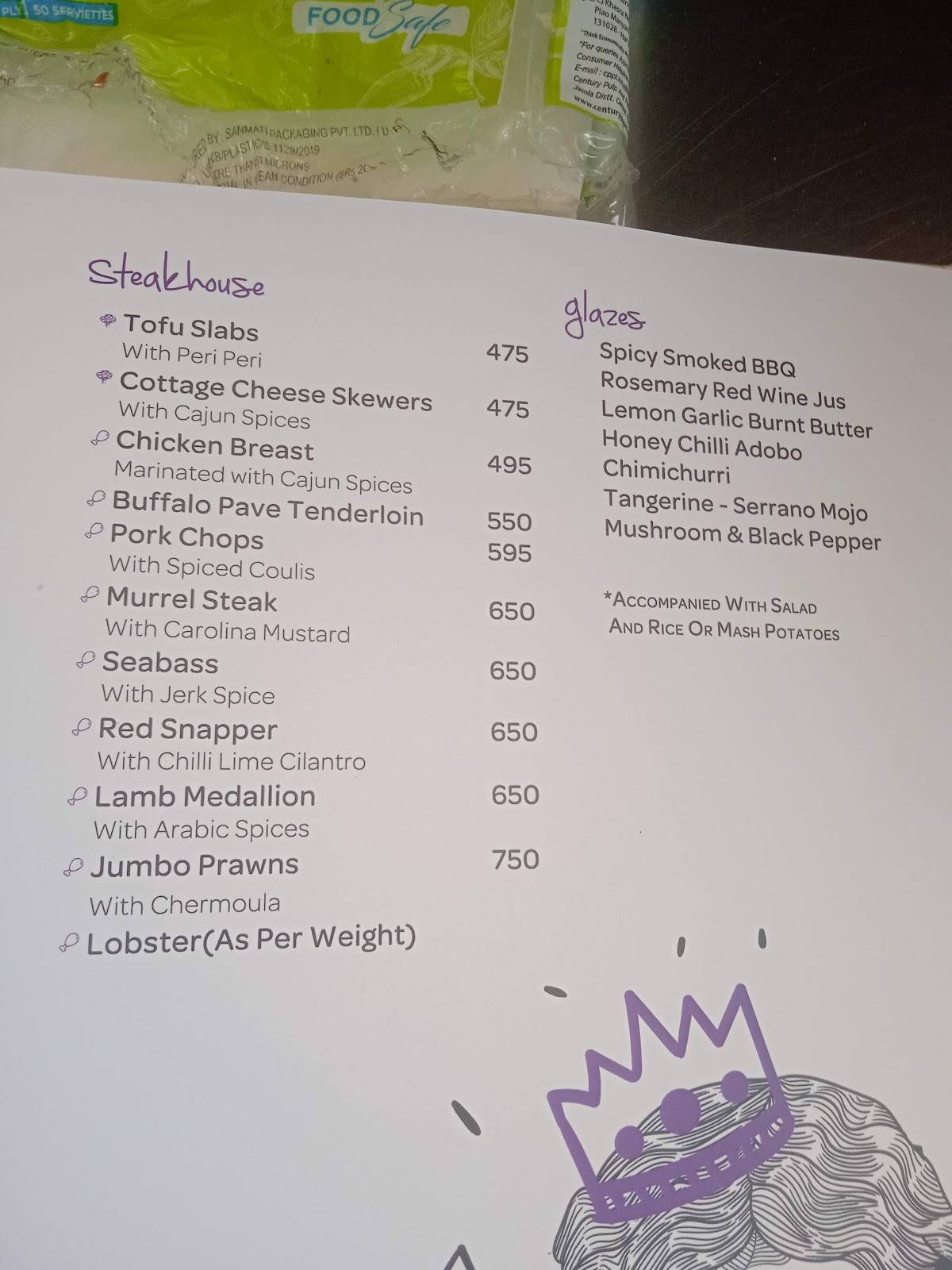 Menu at The Glass Onion, Hyderabad, C9J3+RF2