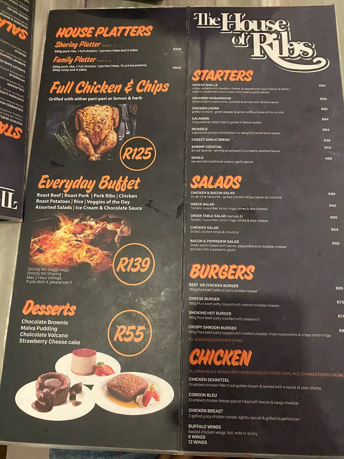 Menu at The House Of Ribs Boksburg restaurant, Boksburg, The Towers Centre