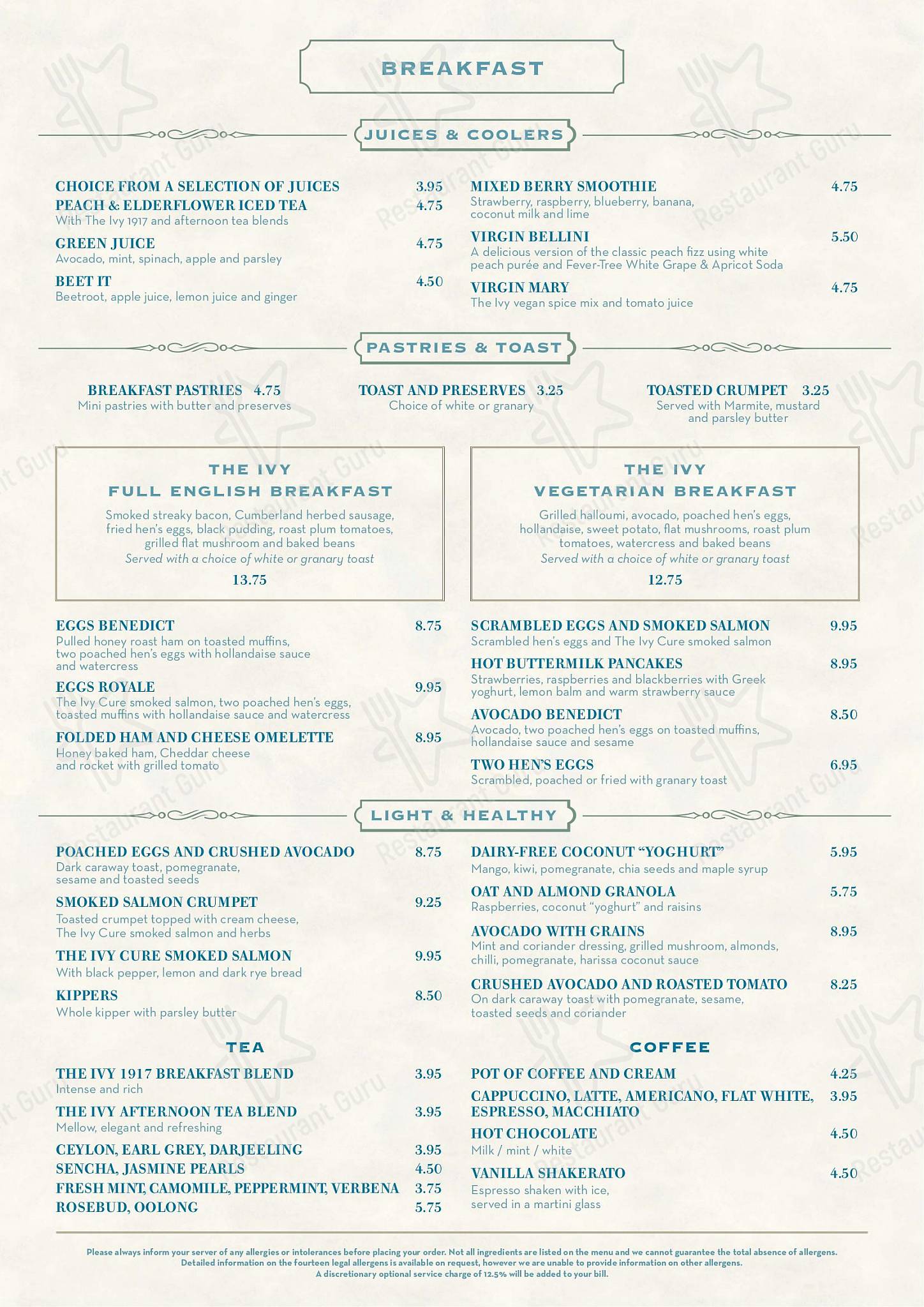 Menu at The Ivy Cobham Garden restaurant, Cobham