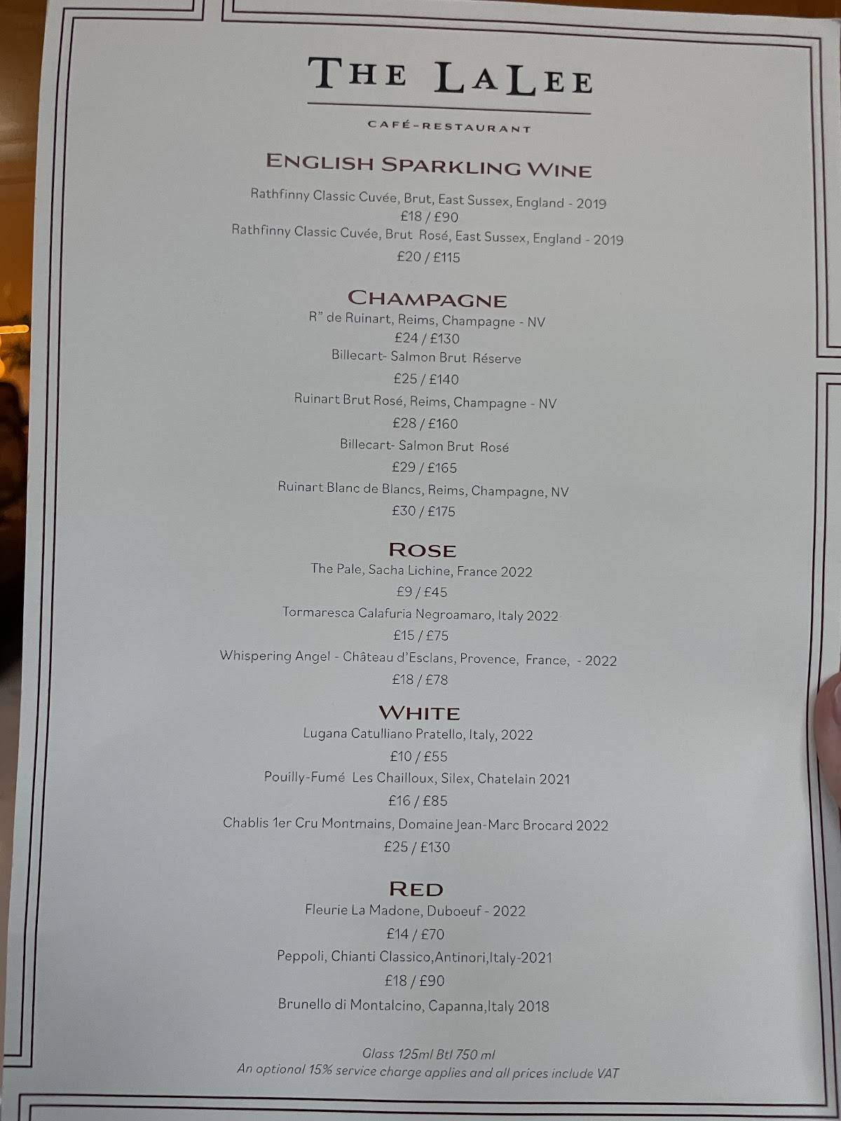 Menu at The LaLee restaurant, London