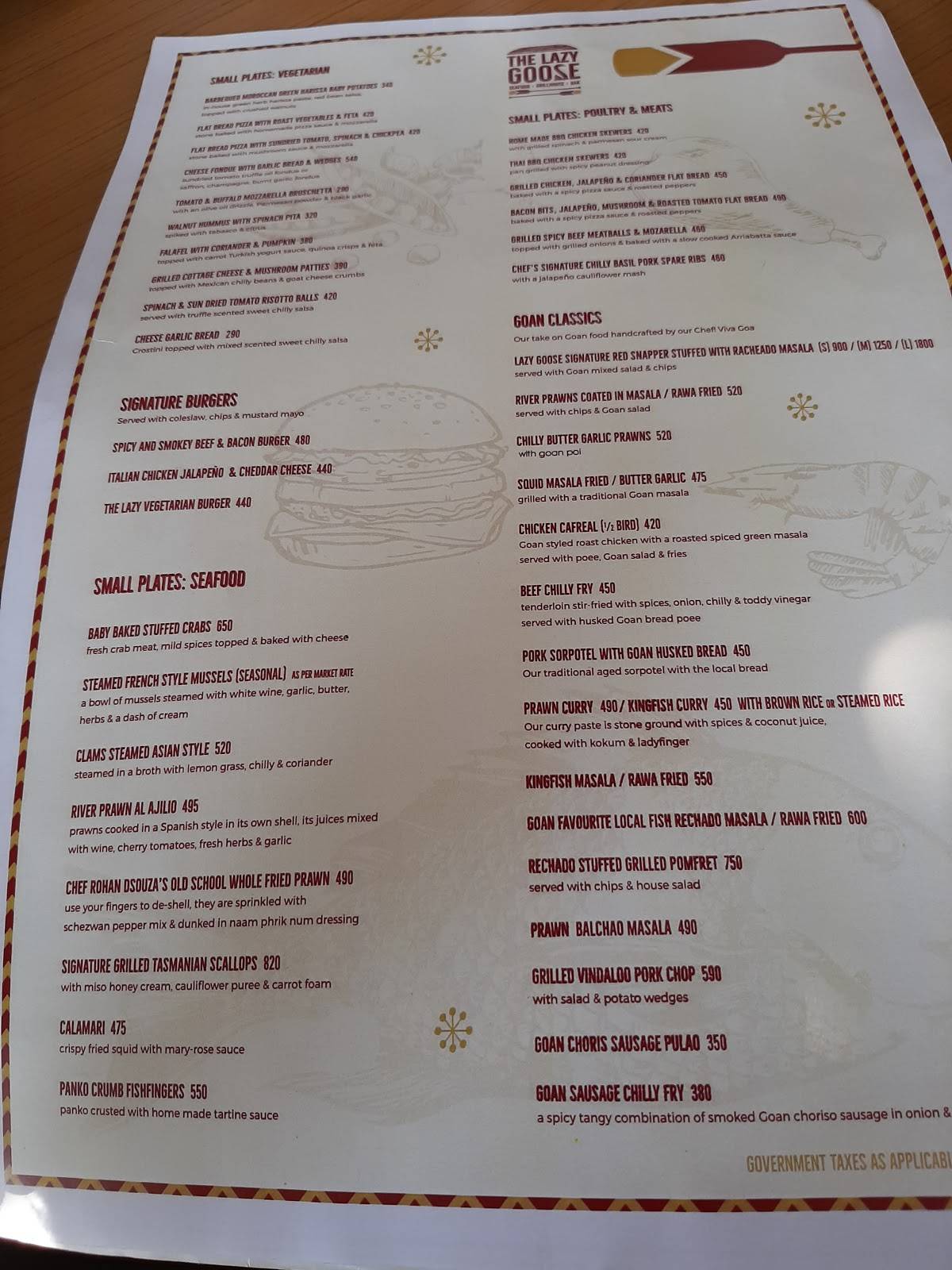 Menu at The Lazy Goose, Nerul